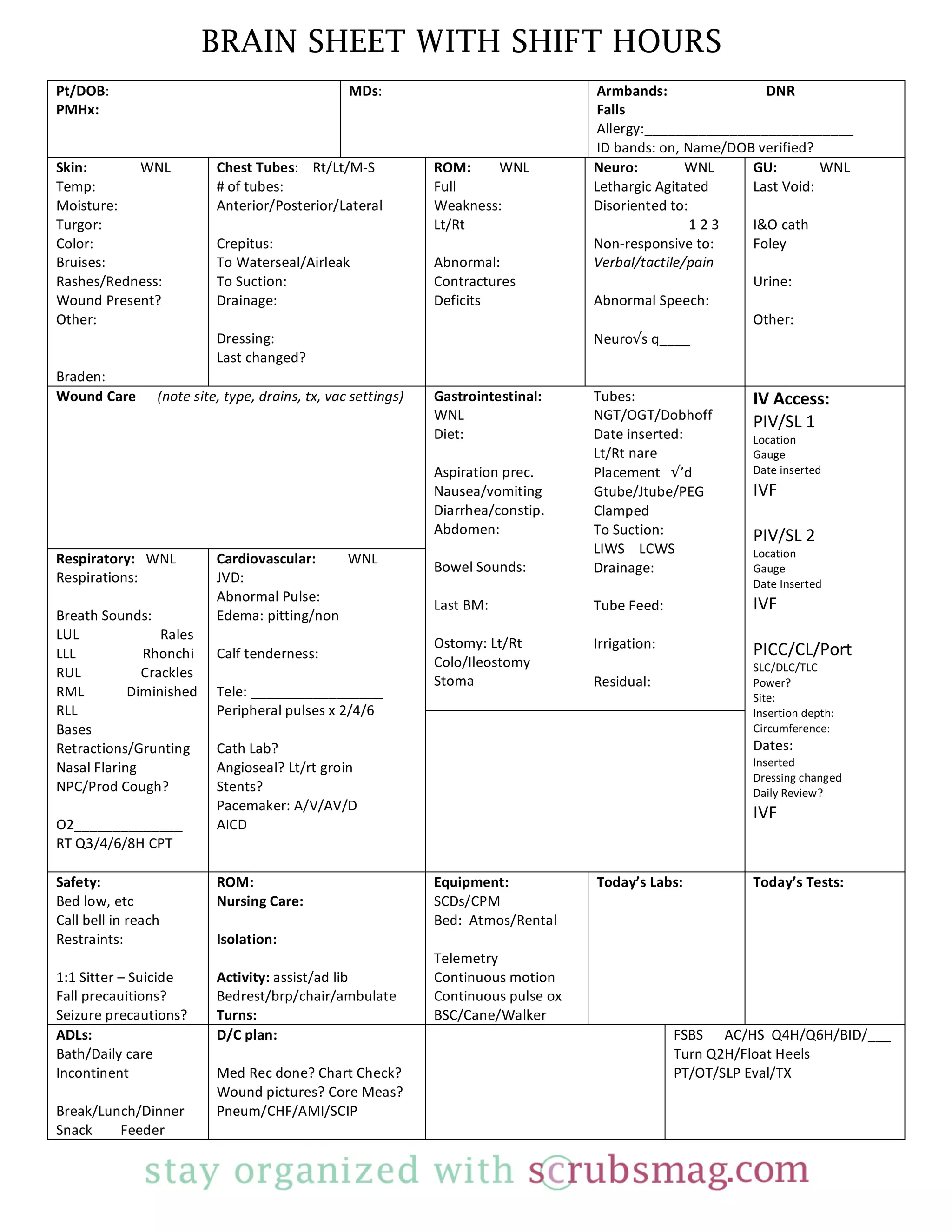 Nurse brain sheet_with_shift_hours | PDF