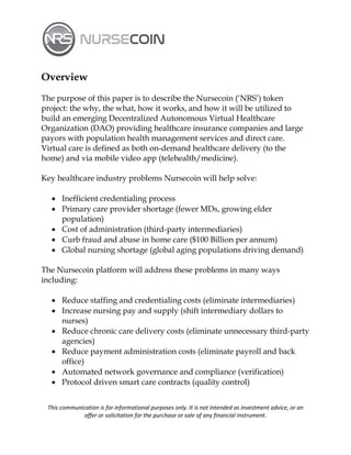 Nursecoin White Paper | PDF