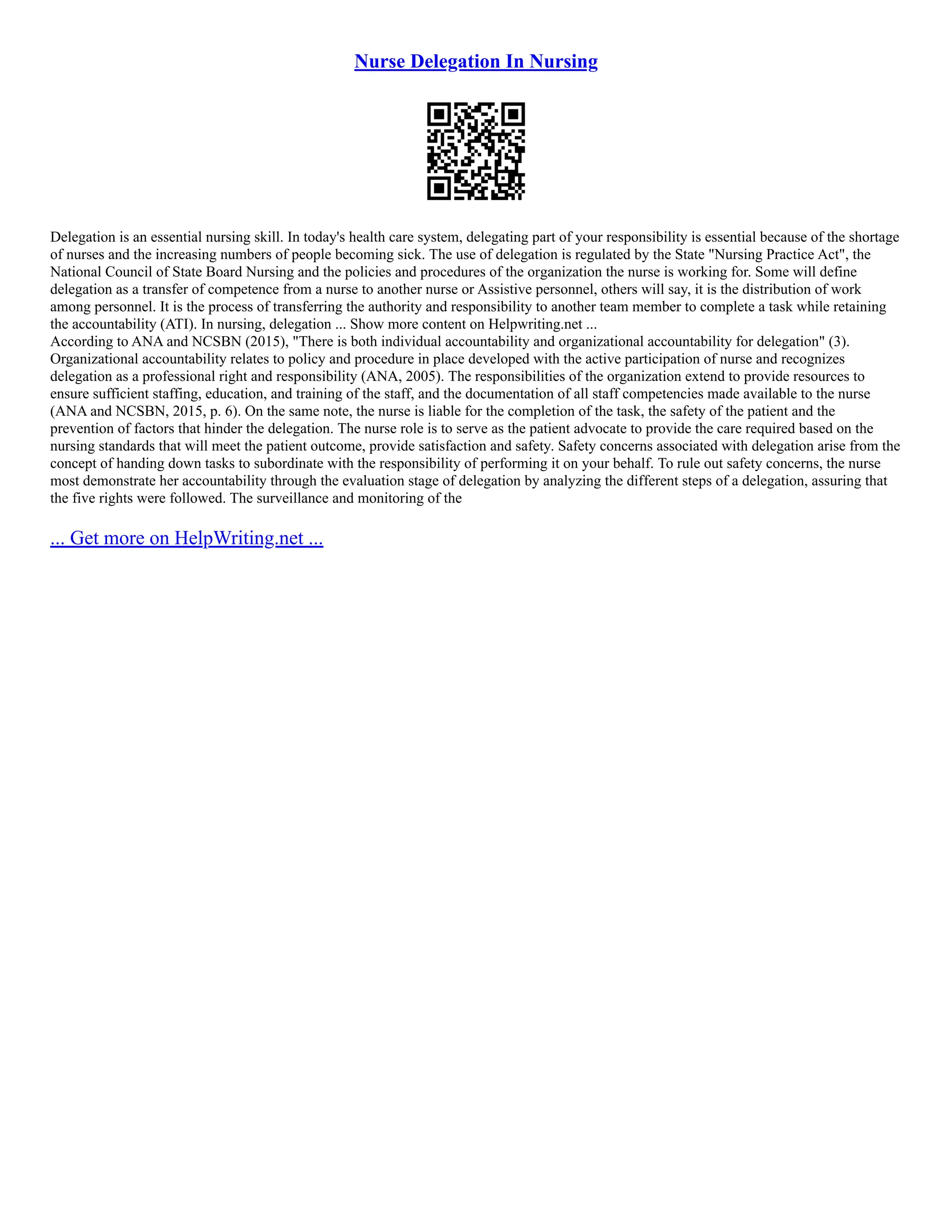 Nurse Delegation In Nursing | PDF