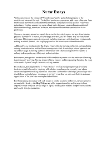 Nurse Essays. 004 Sample Nursing Admission Essay School Samples Nurse ...