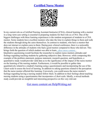 Nurse Mentorship Essay | PDF