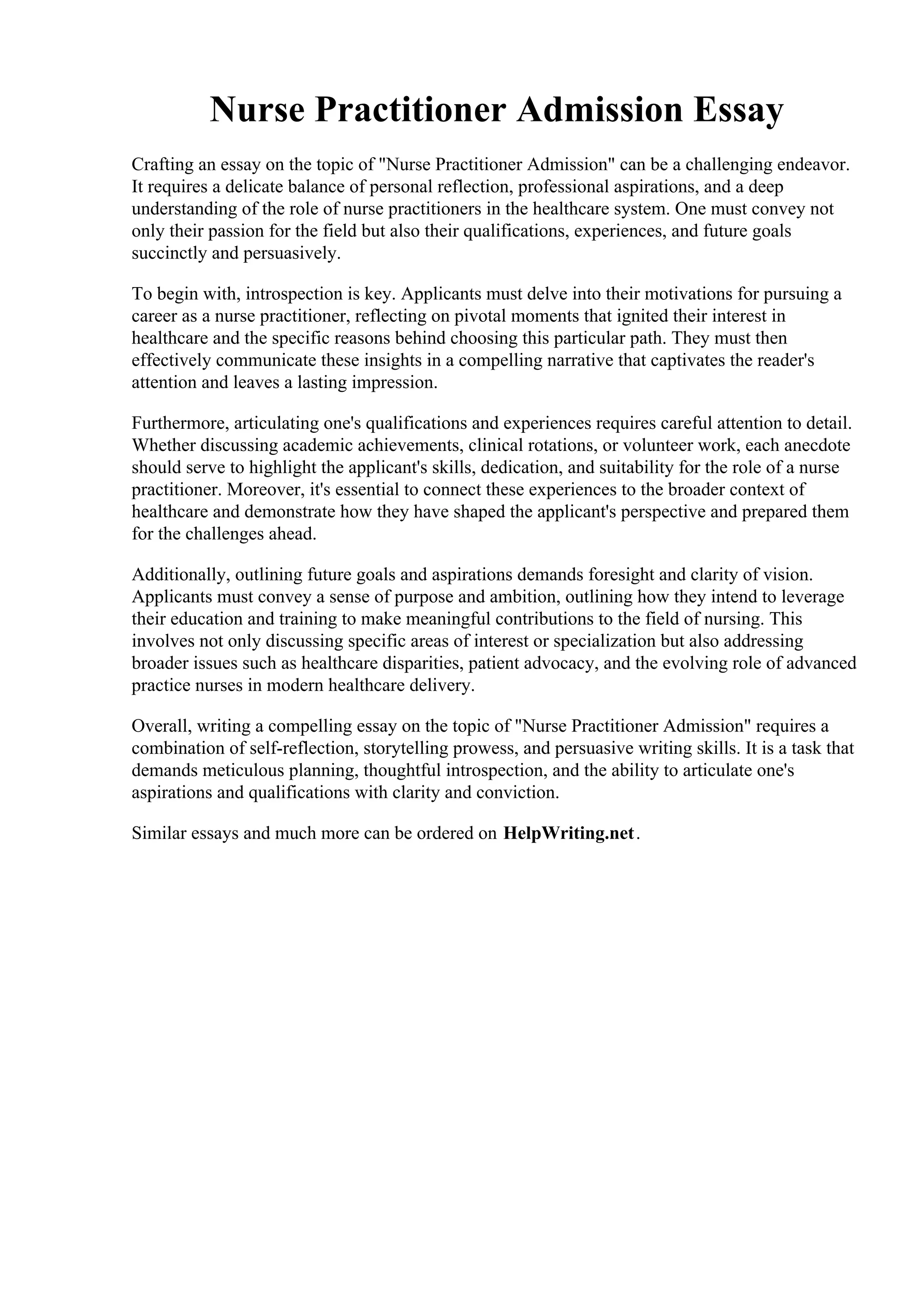 Nurse Practitioner Admission Essay. 008 Sample Nursing Admission Essay ...