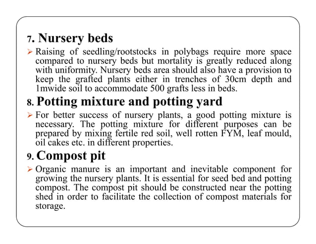 Nursery types, Structure, Components, Planning and Lay out of Nursery | PDF