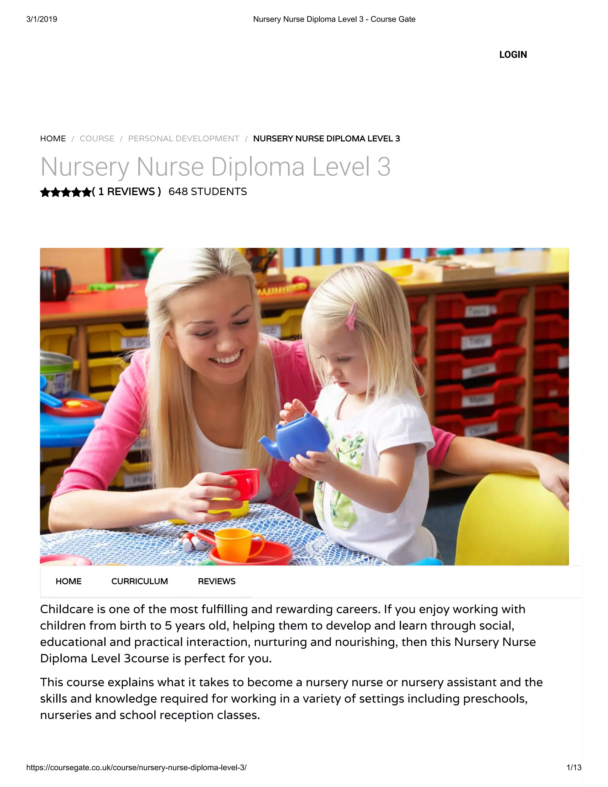 Nursery Nurse Diploma Level 3 - Course Gate | PDF
