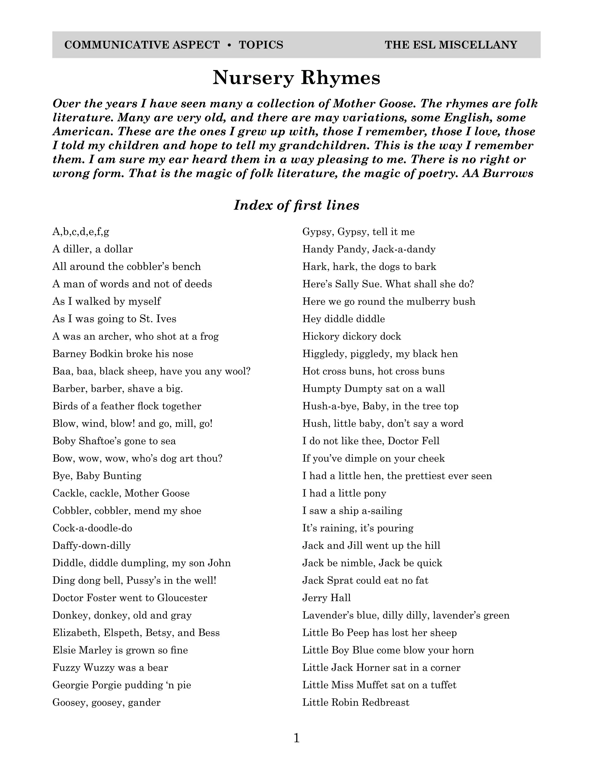 Nursery rhymes | PDF