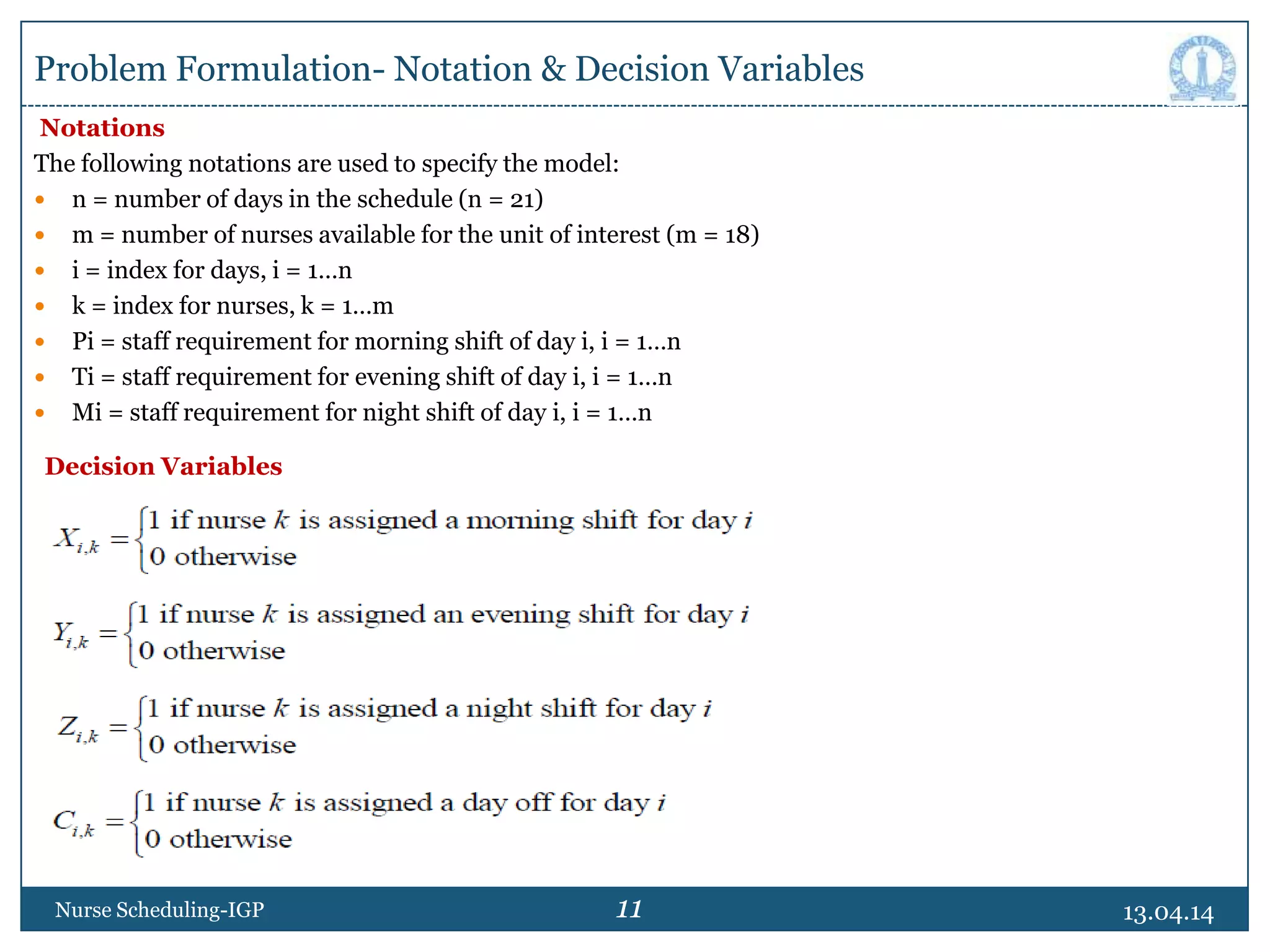 Nurse schedule goal programming (Cyclical) | PPTX