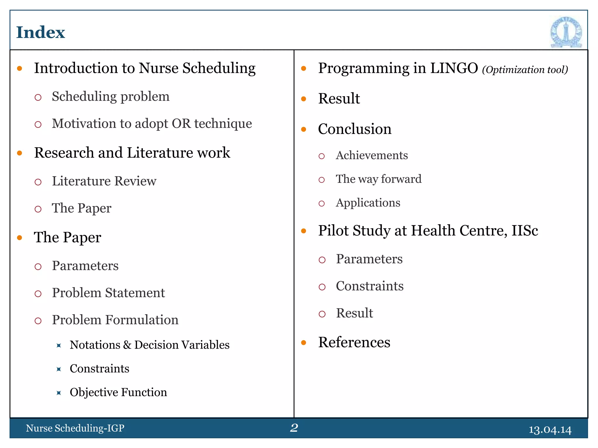Nurse schedule goal programming (Cyclical) | PPT