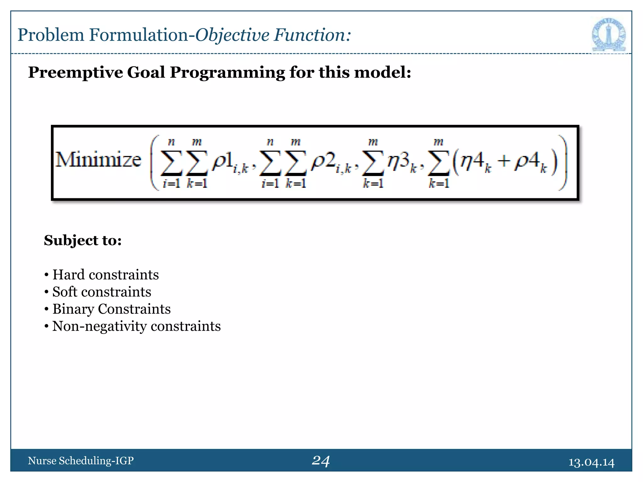 Nurse schedule goal programming (Cyclical) | PPTX
