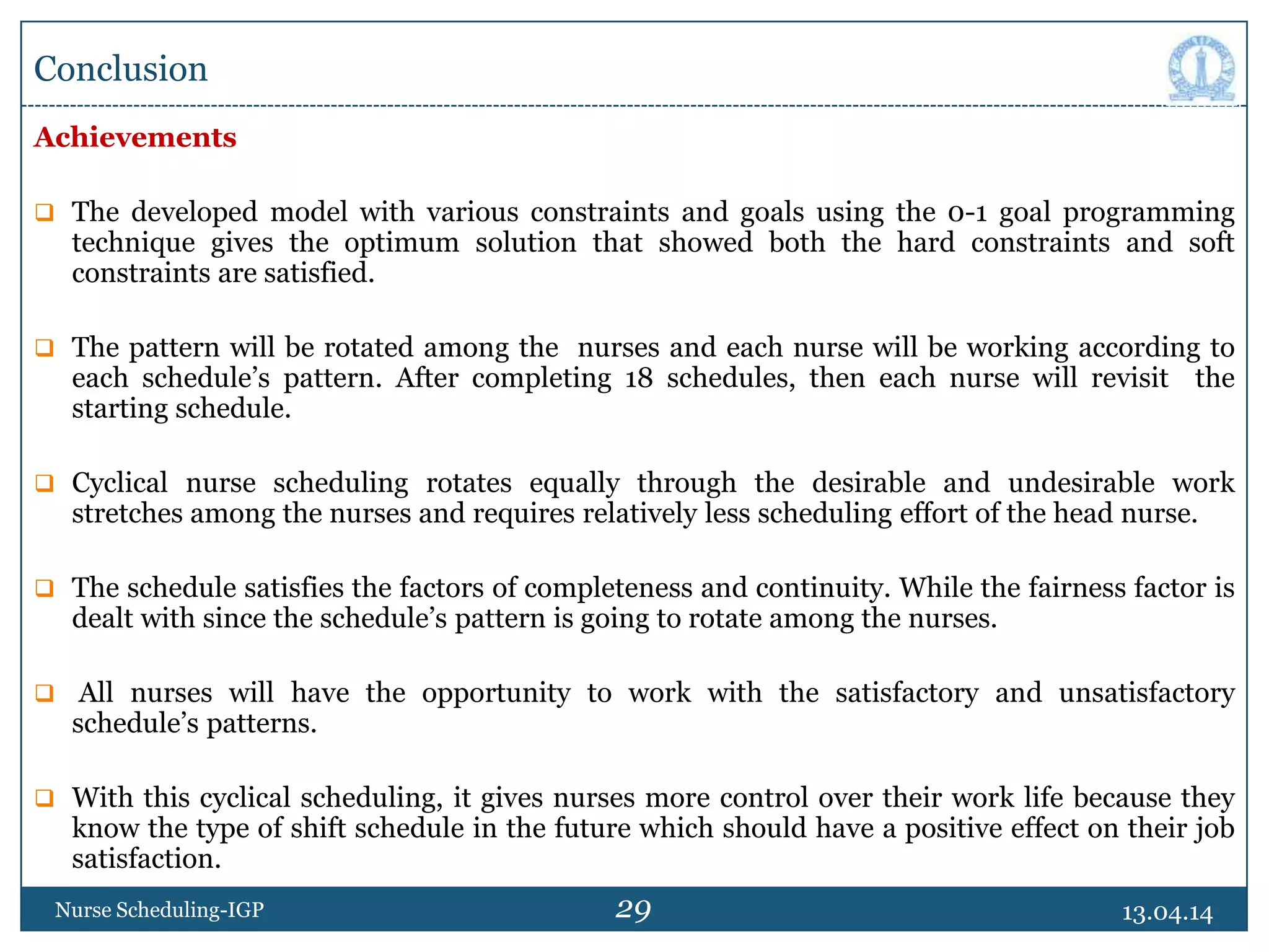 Nurse schedule goal programming (Cyclical) | PPTX