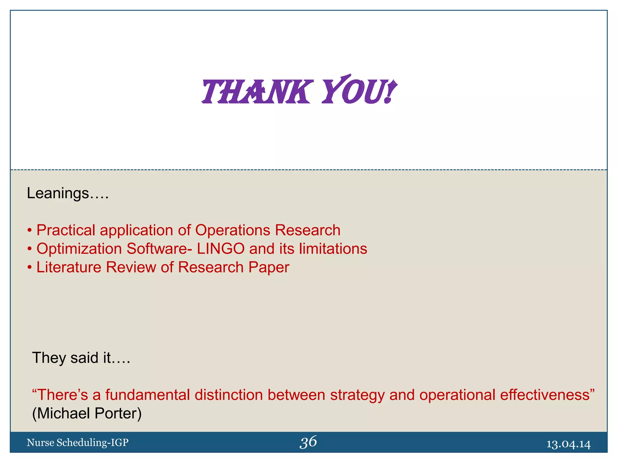 Nurse schedule goal programming (Cyclical) | PPTX