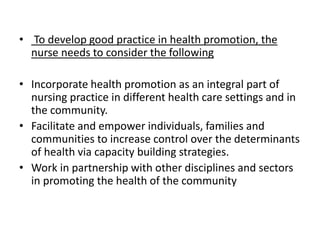 Nurses ‘ role in health promotion | PPTX