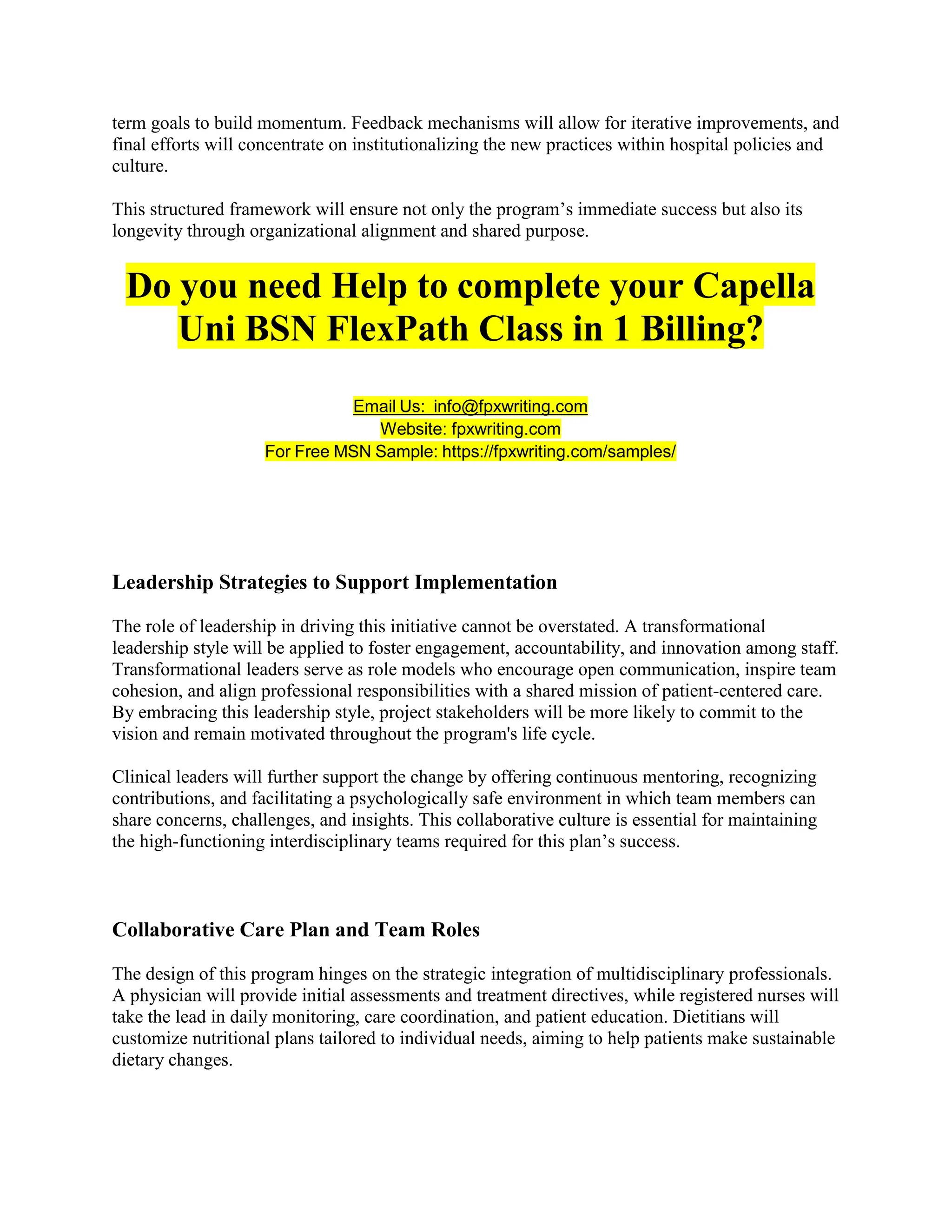 NURS FPX 4005 Assessment 3 Interdisciplinary Plan Proposal | PDF