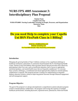 NURS FPX 4005 Assessment 3 Interdisciplinary Plan Proposal | PDF