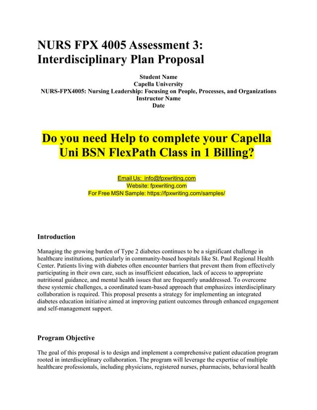NURS FPX 4005 Assessment 3 Interdisciplinary Plan Proposal | PDF
