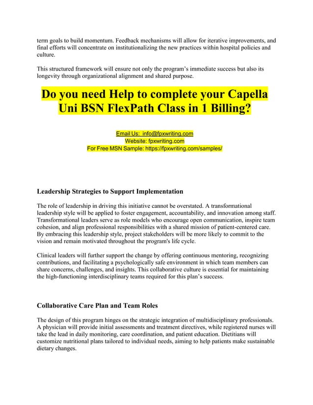 NURS FPX 4005 Assessment 3 Interdisciplinary Plan Proposal | PDF