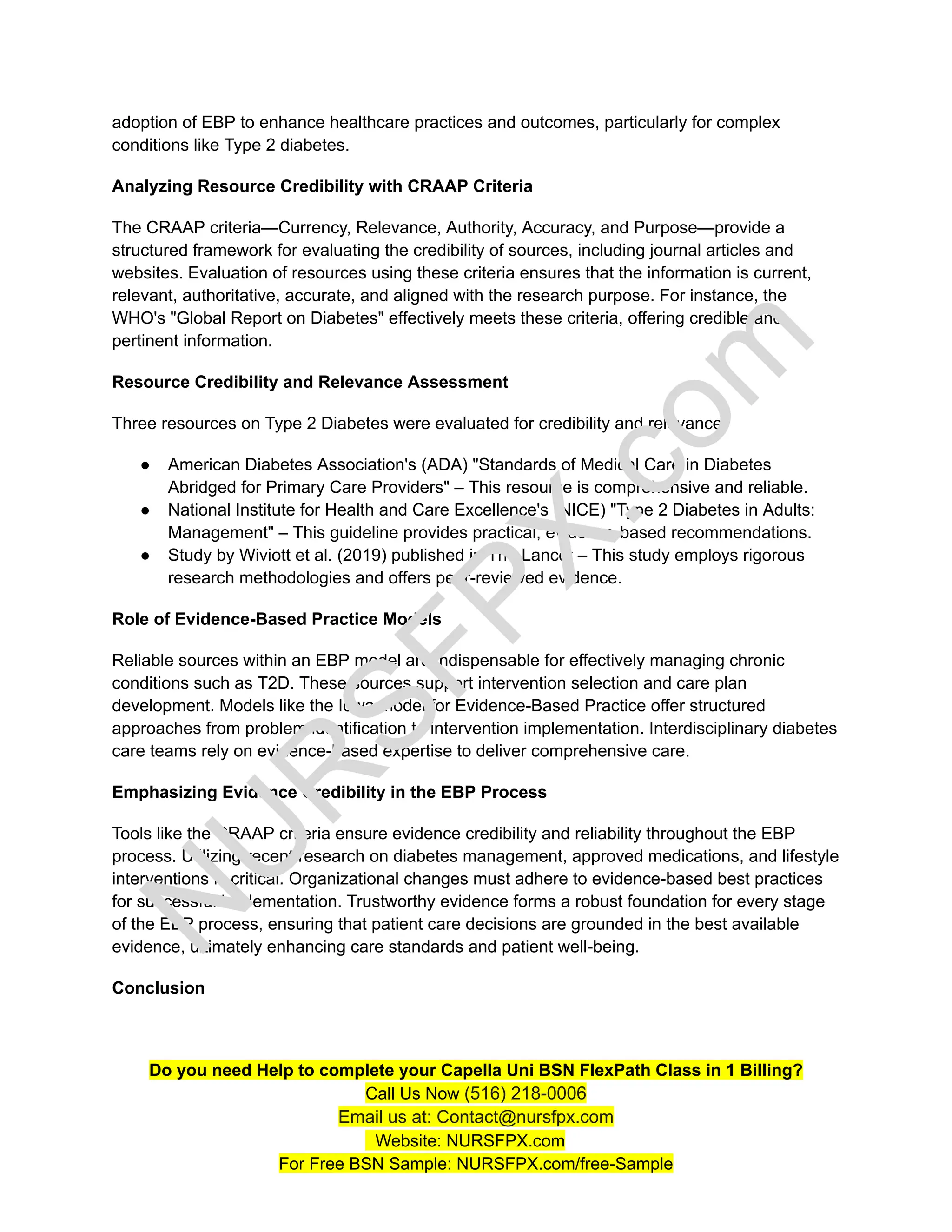 nurs fpx 4030 assessment 2 determining the credibility of evidence and ...