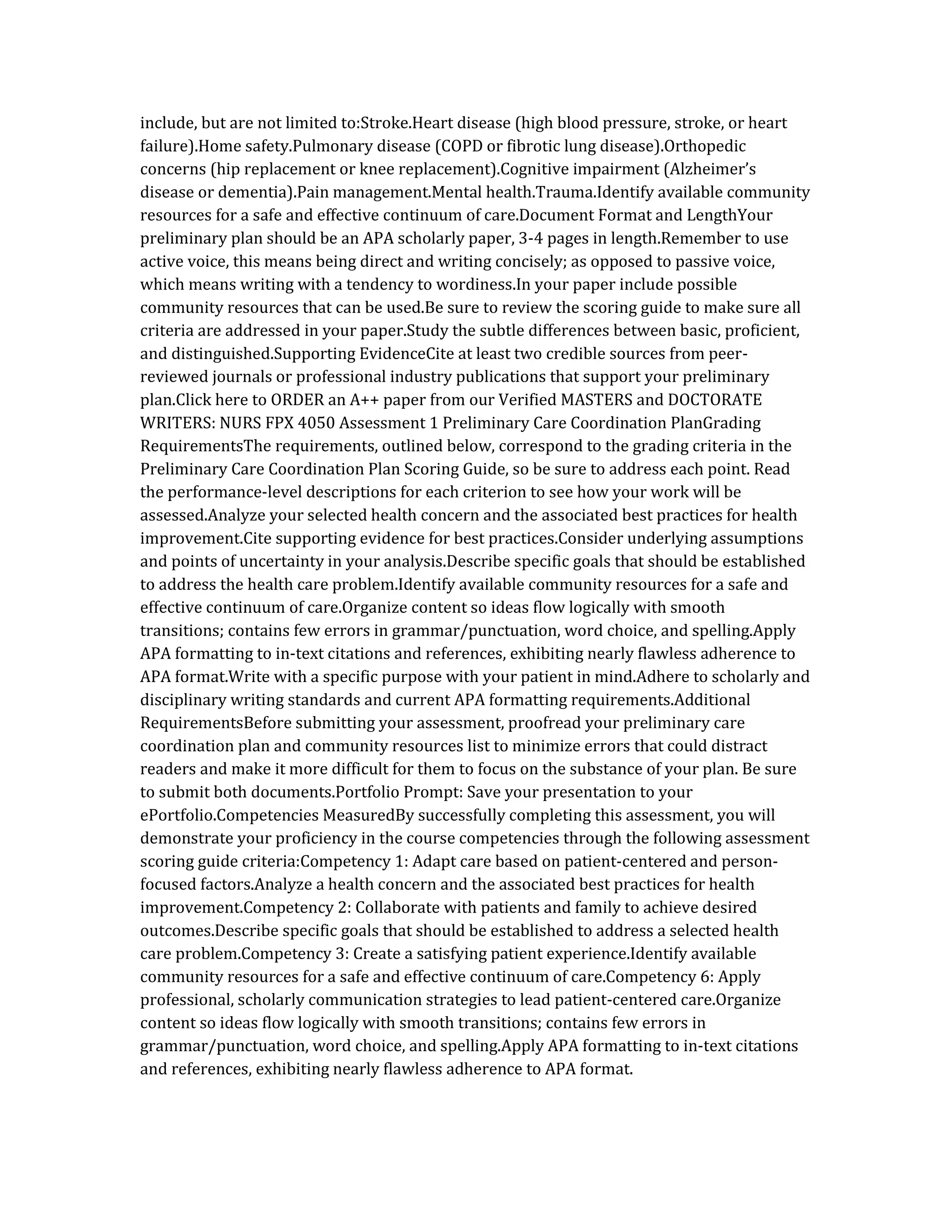 NURS FPX 4050 Assessment 1 Preliminary Care Coordination Plan.docx