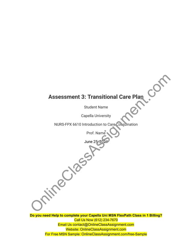 NURS FPX 6610 Assessment 3 Transitional Care Plan.pdf