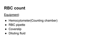 Hemoglobin estimation, RBC, WBC, platelet counts - Pathology - Nursing ...