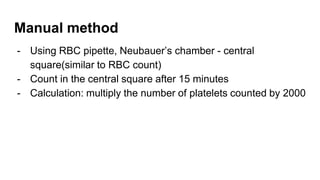 Hemoglobin estimation, RBC, WBC, platelet counts - Pathology - Nursing ...