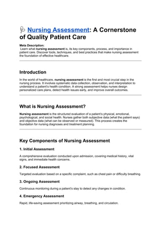 Nursing Assessment: The Foundation of Effective Patient Care | DOCX