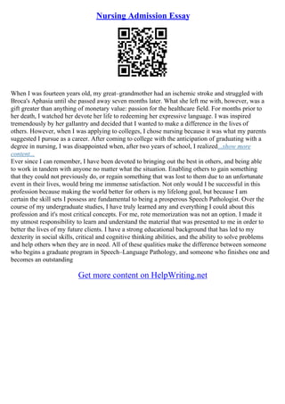 Nursing Admission Essay | PDF