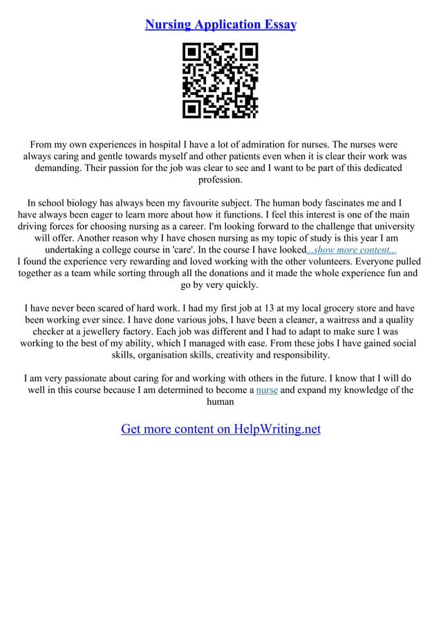 Nursing Admission Essay | PDF