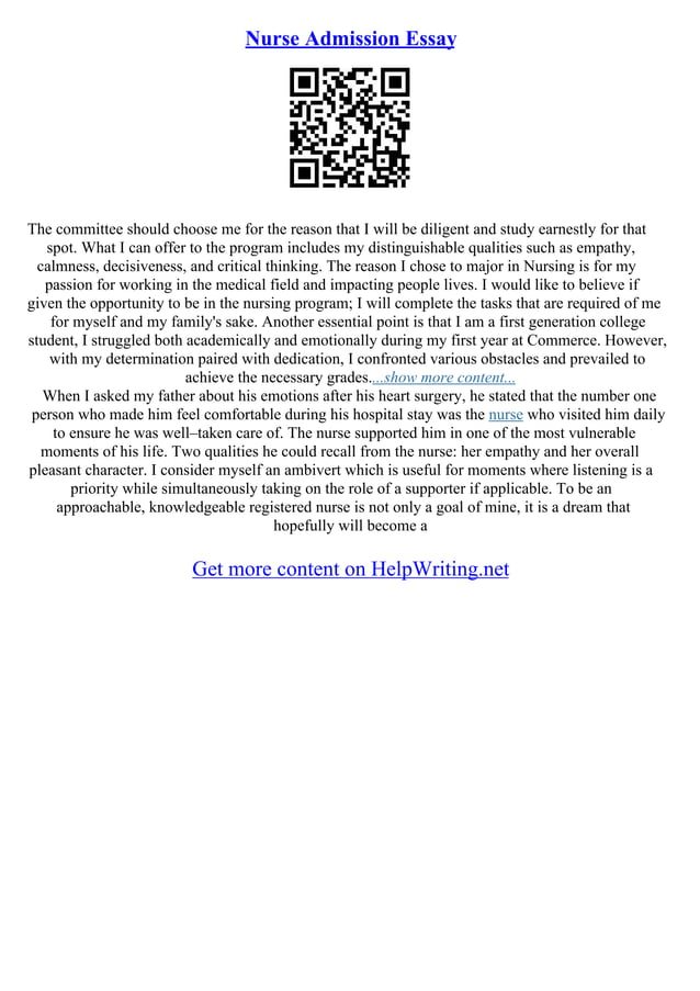 Nursing Admission Essay | PDF