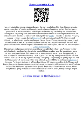 Nursing Admission Essay | PDF