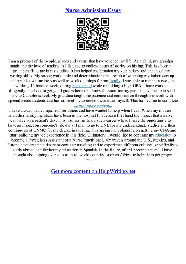 Nursing Admission Essay | PDF