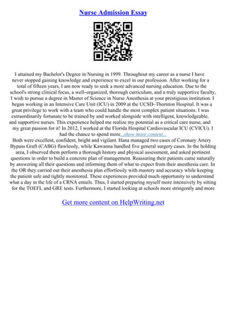 Nursing Admission Essay | PDF