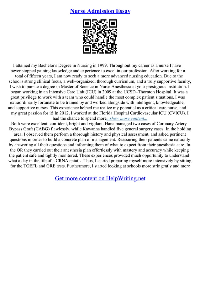 Nursing Admission Essay | PDF