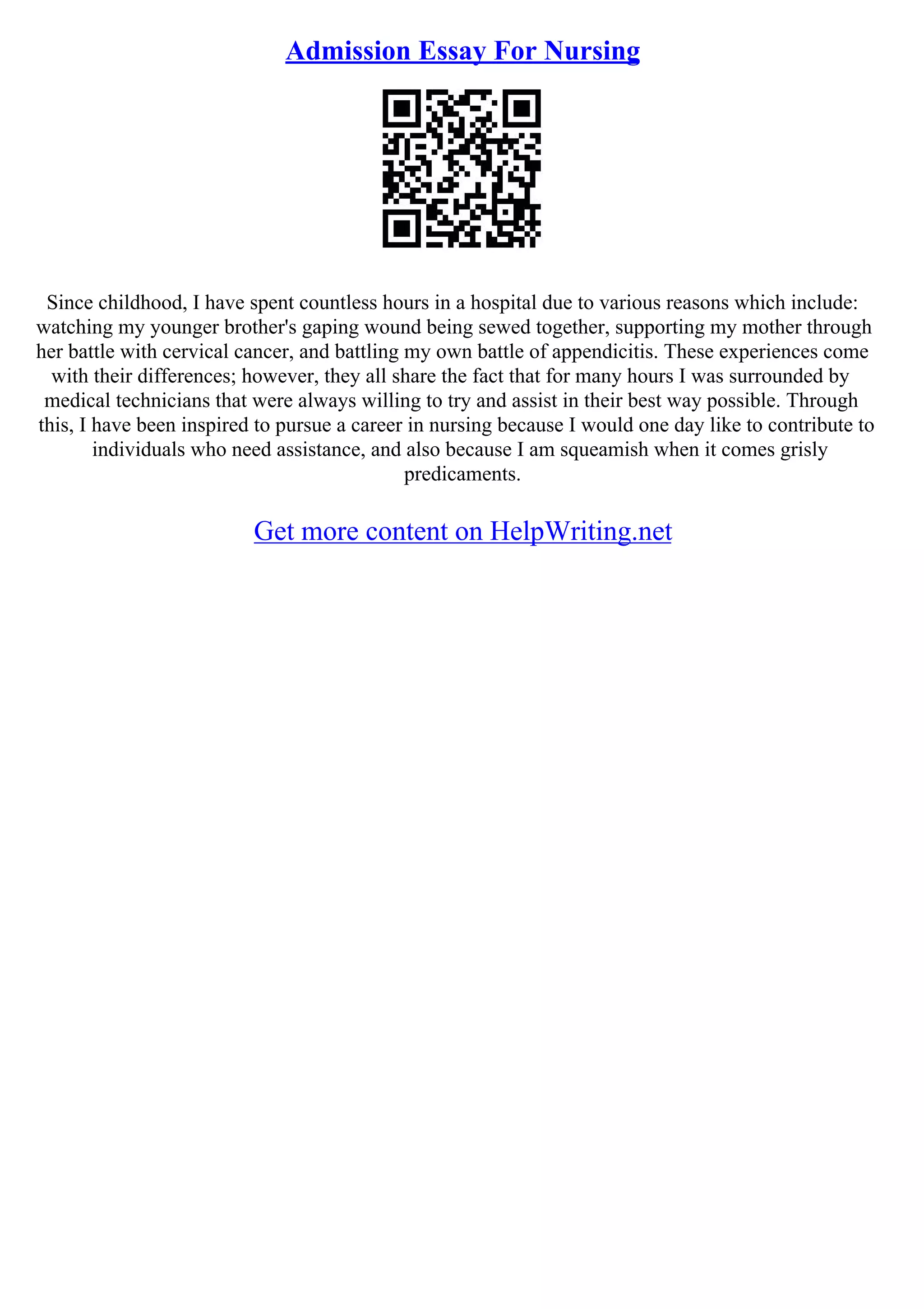 Nursing Admission Essay Examples | PDF