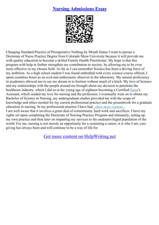 Nursing Admission Essay Examples | PDF