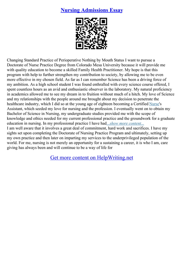 Nursing Admission Essay Examples | PDF