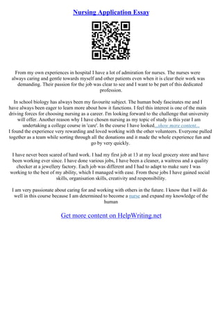 Nursing Admission Essay Examples | PDF