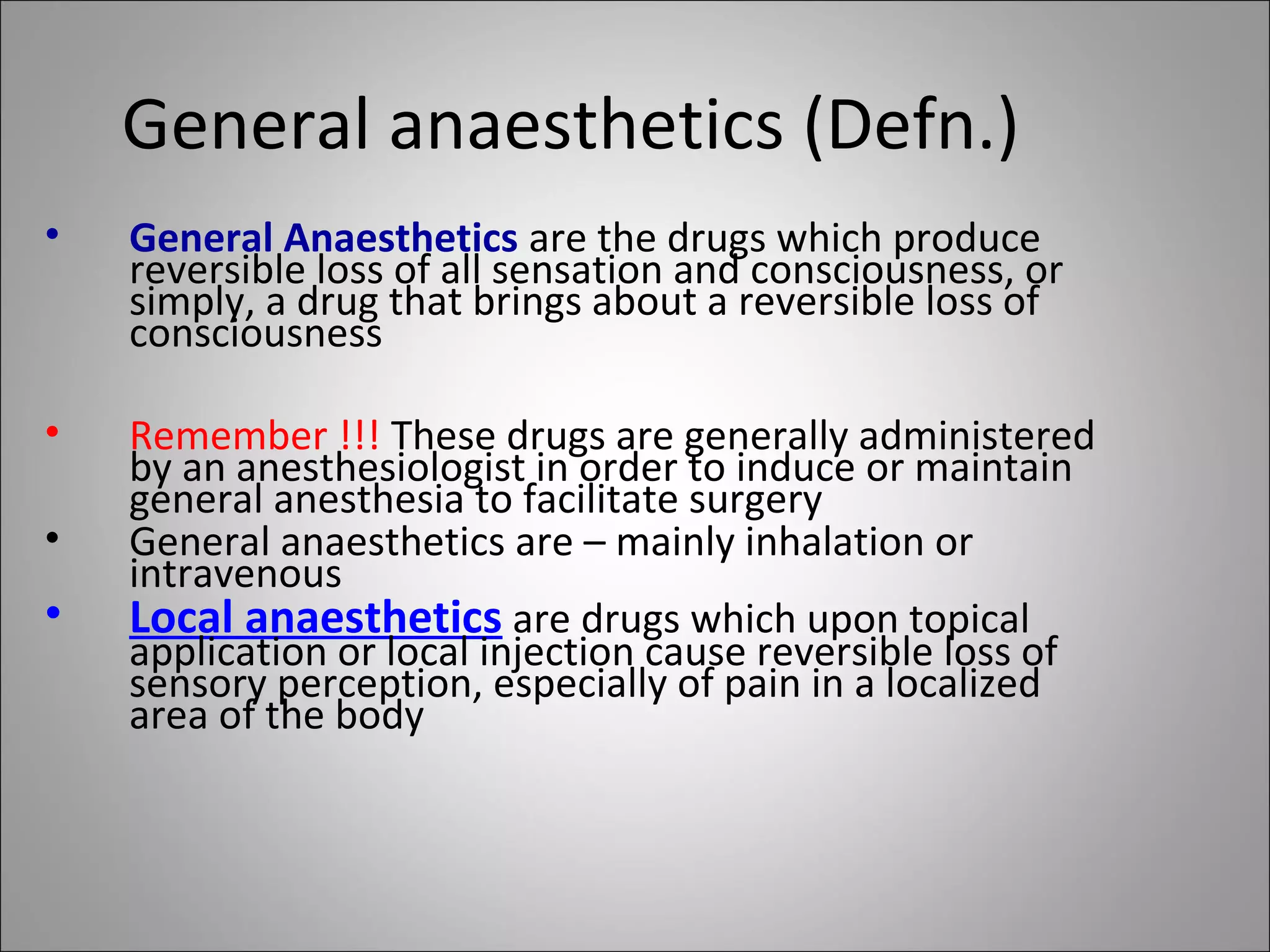 Nursing Pharmacology - Anaesthetics - drdhriti | PPT
