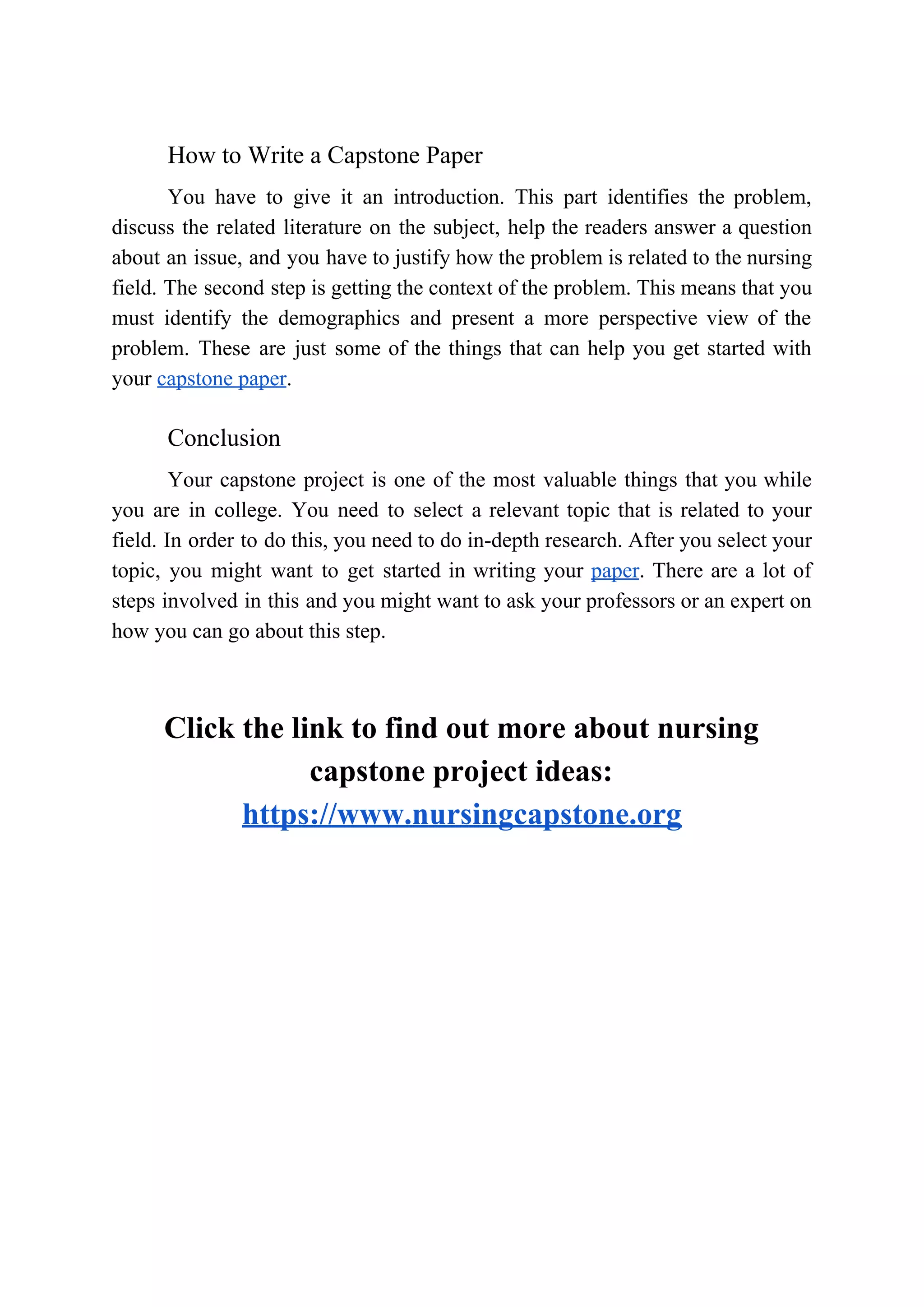 Nursing Capstone Project Examples and Ideas 2019 | PDF