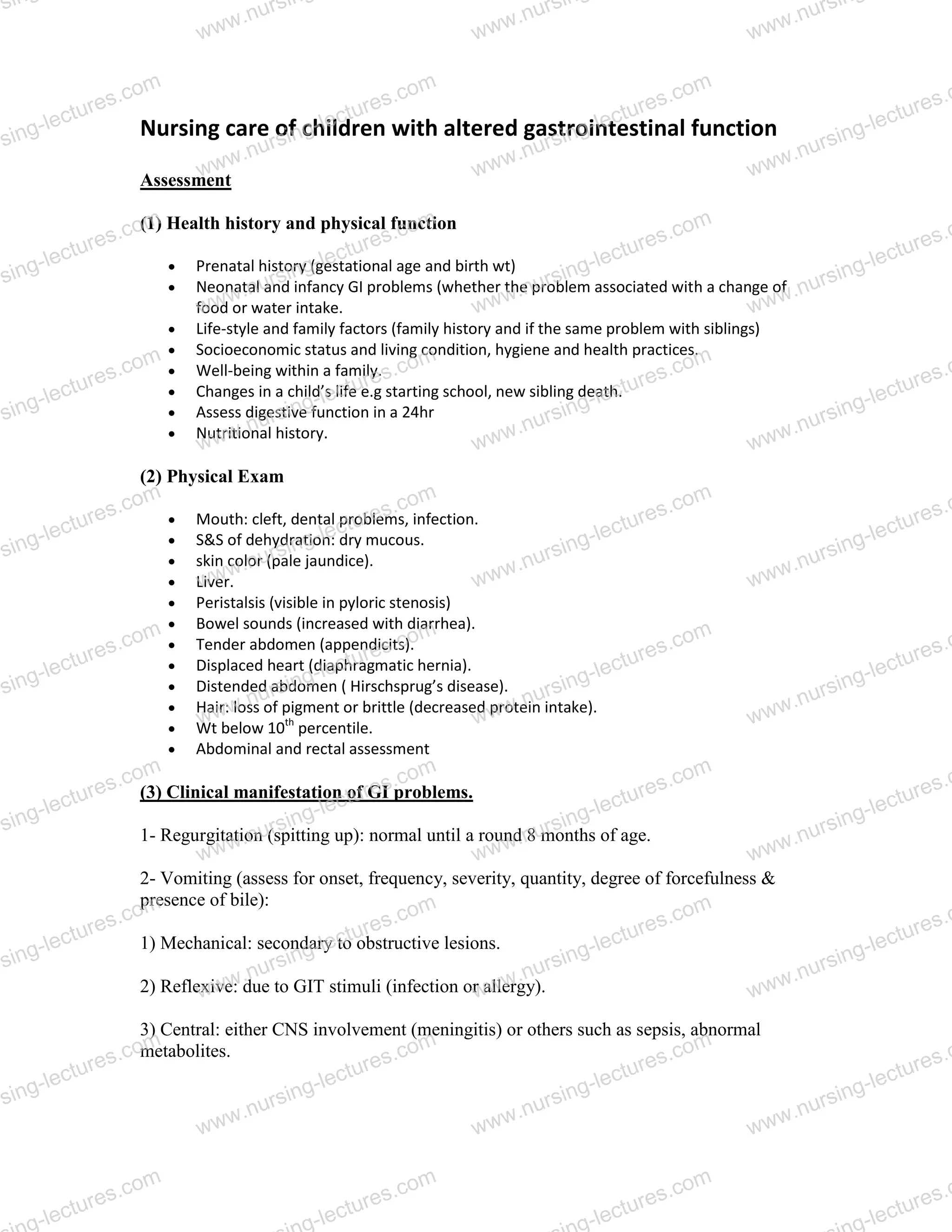 Nursing care of children with altered gastrointestinal function ...