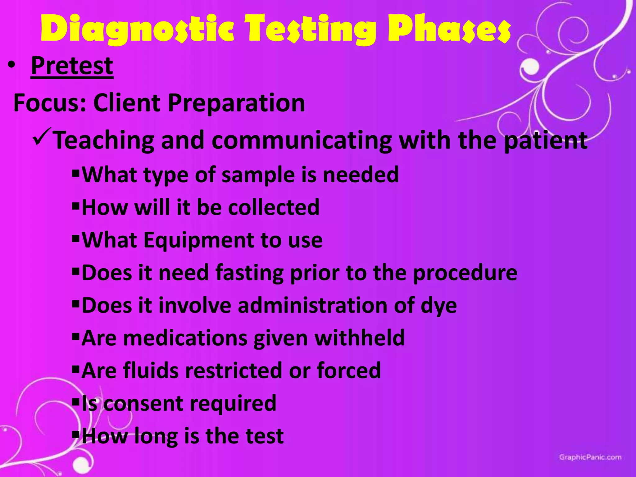 Nursing care to patients undergoing diagnostic procedures (blood ...