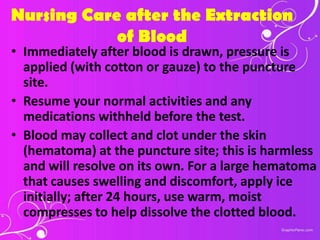 Nursing care to patients undergoing diagnostic procedures (blood ...