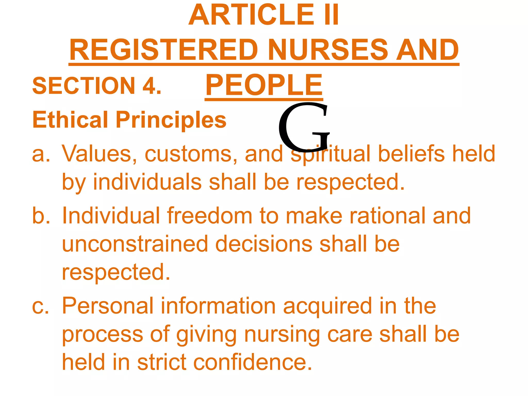 Nursing code of ethics | PPTX | Medical Health
