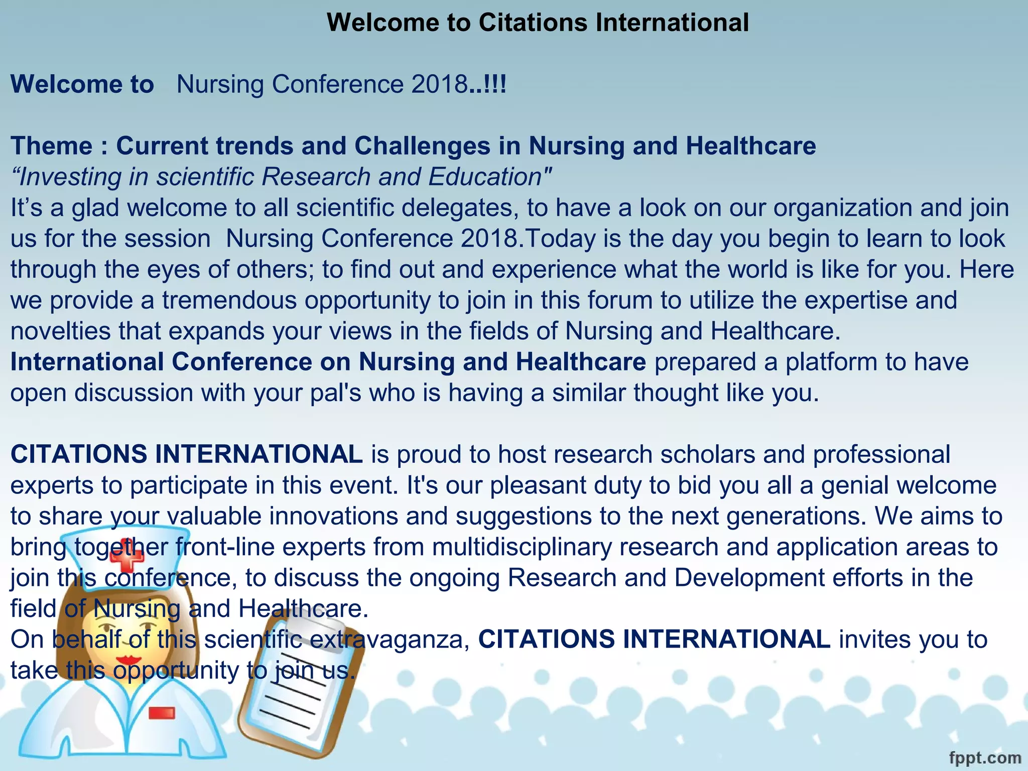 Nursing conferences 2018 | Nursing Meetings 2018 | PPT