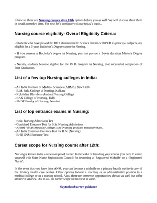 Nursing course after 12th | top nursing courses list | PDF
