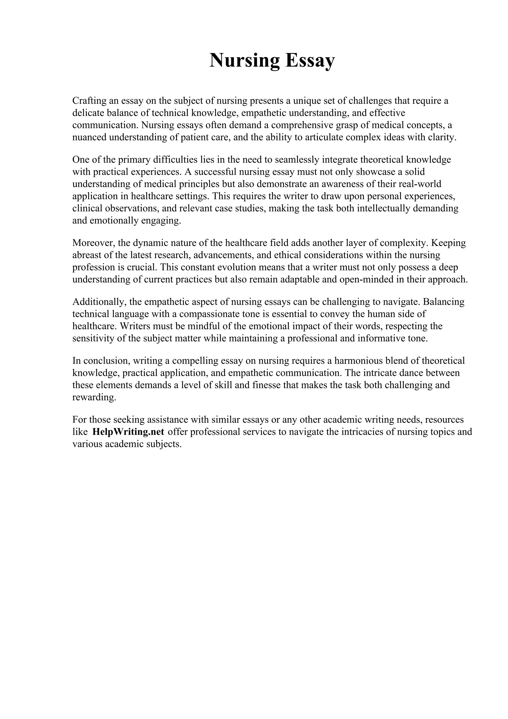 Nursing Essay. Roberts Wesleyan University | PDF