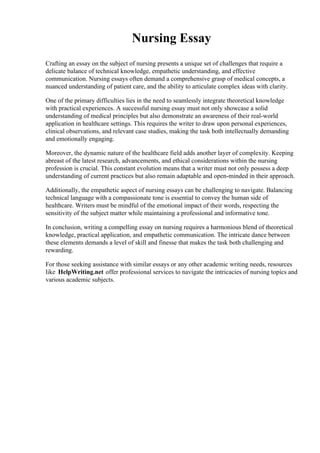 Nursing Essay. Roberts Wesleyan University | PDF