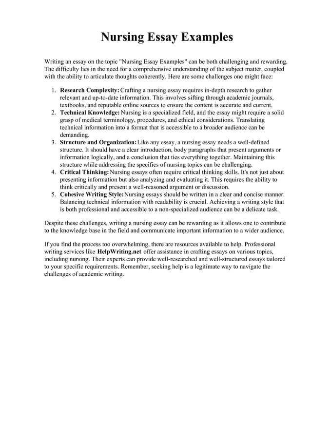 Nursing Essay Examples | PDF | Homework and Study | Education