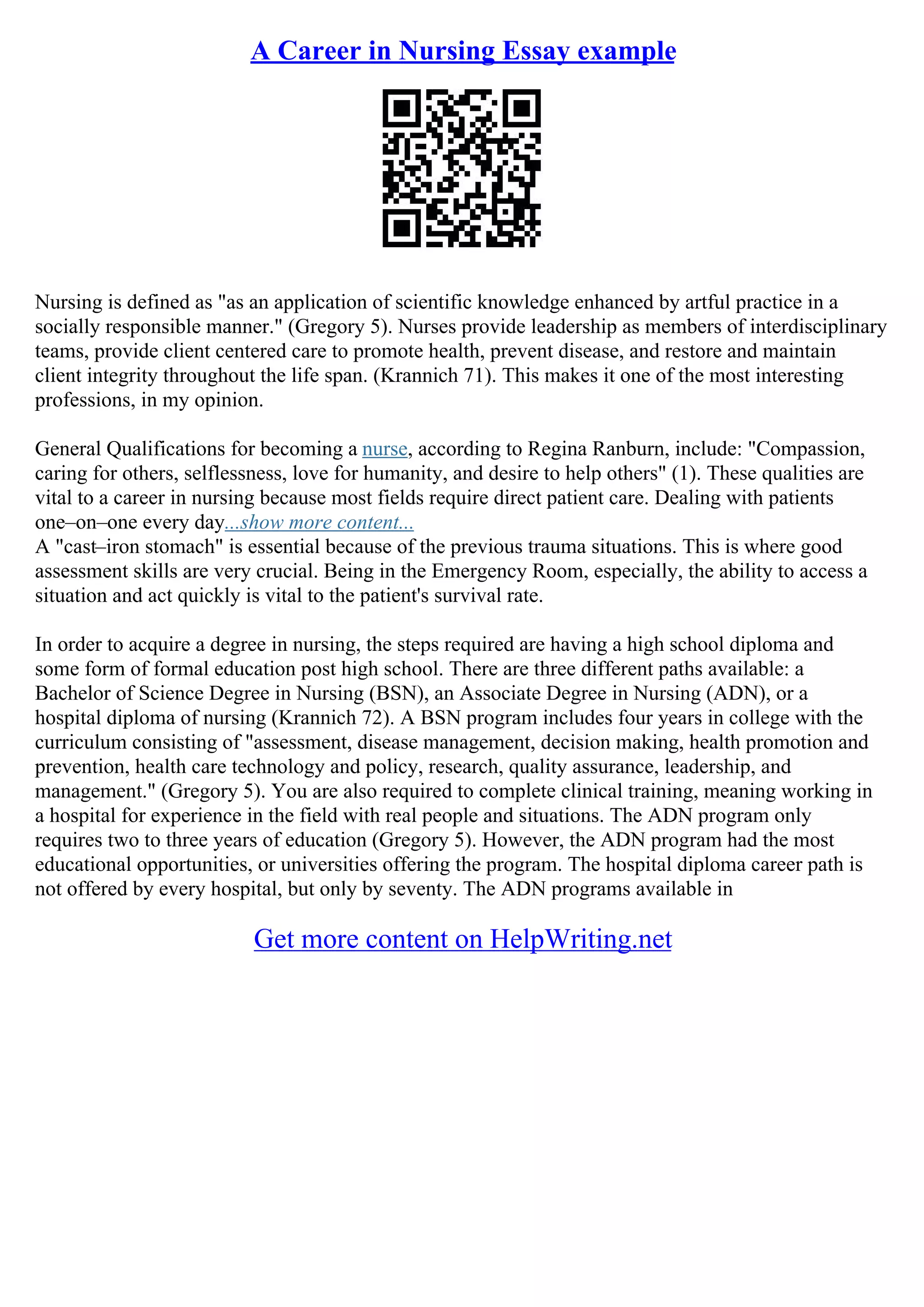 Nursing Essay Sample | PDF