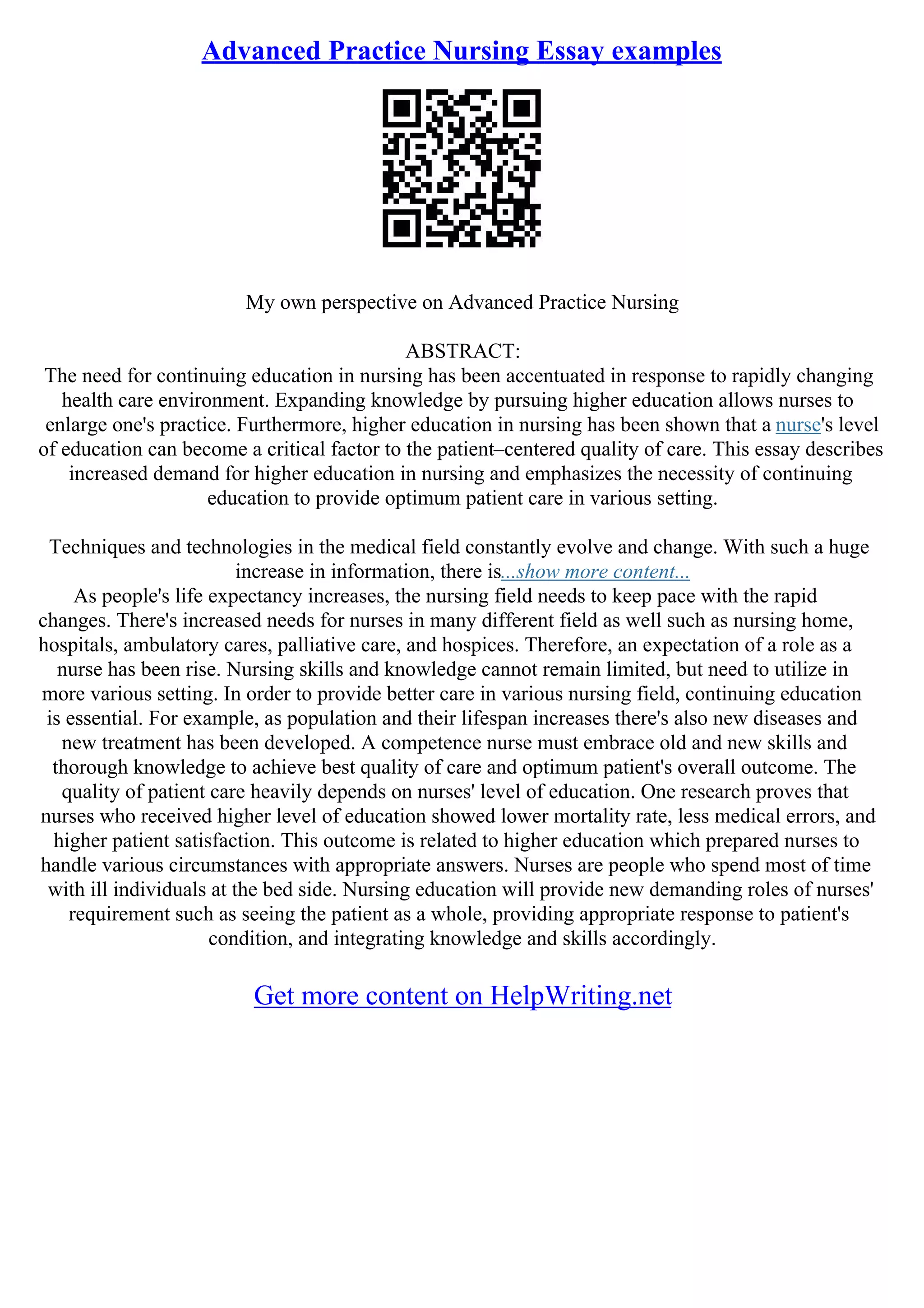 Nursing Essay Sample | PDF