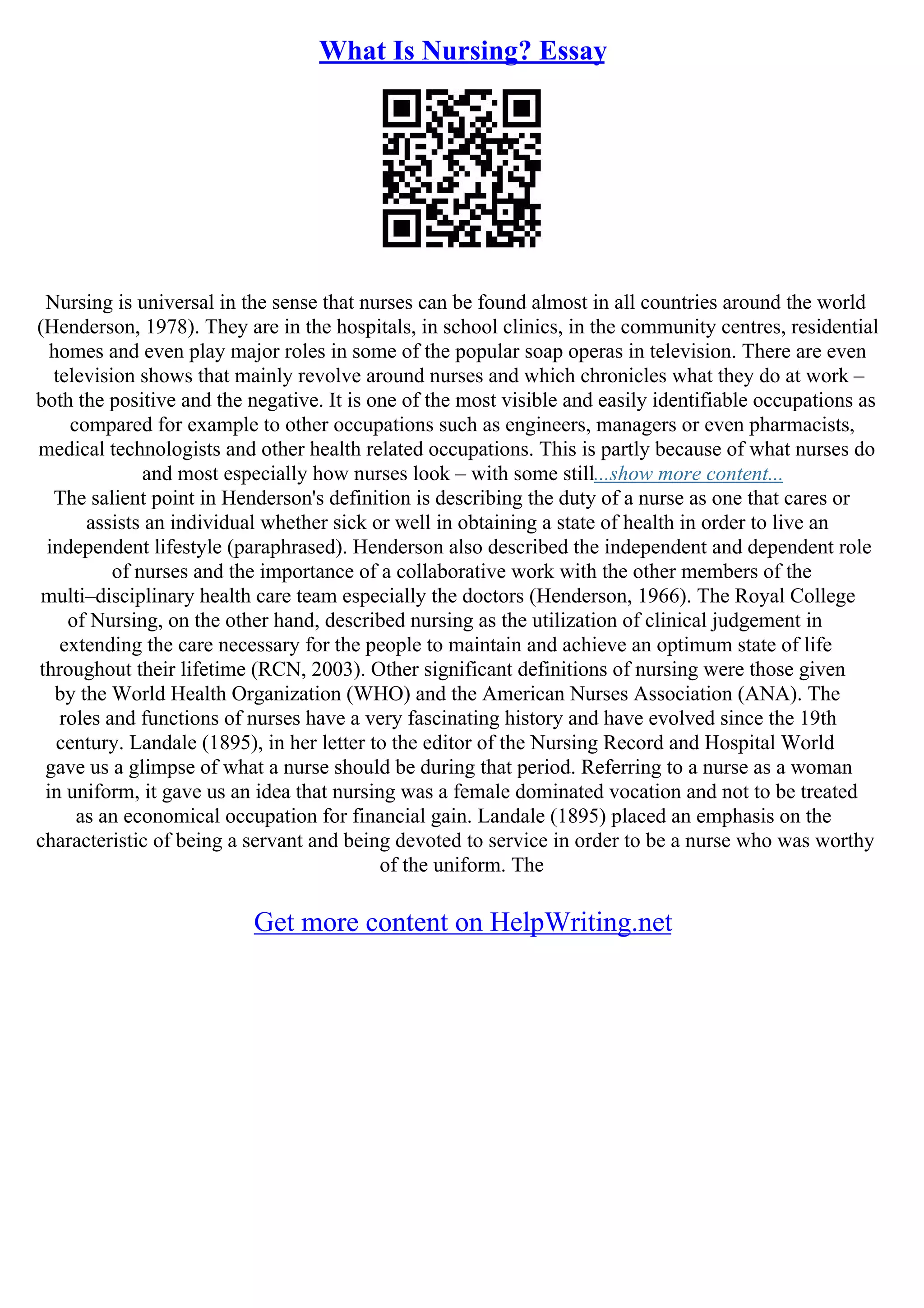 Nursing Essay Sample | PDF